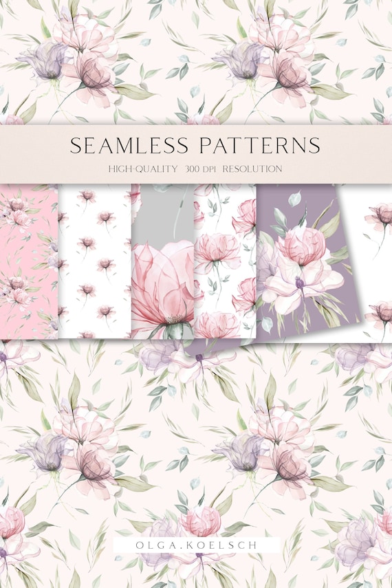 Fall Flowers Seamless Patterns Earthy Wrapping Paper Floral Digital ...