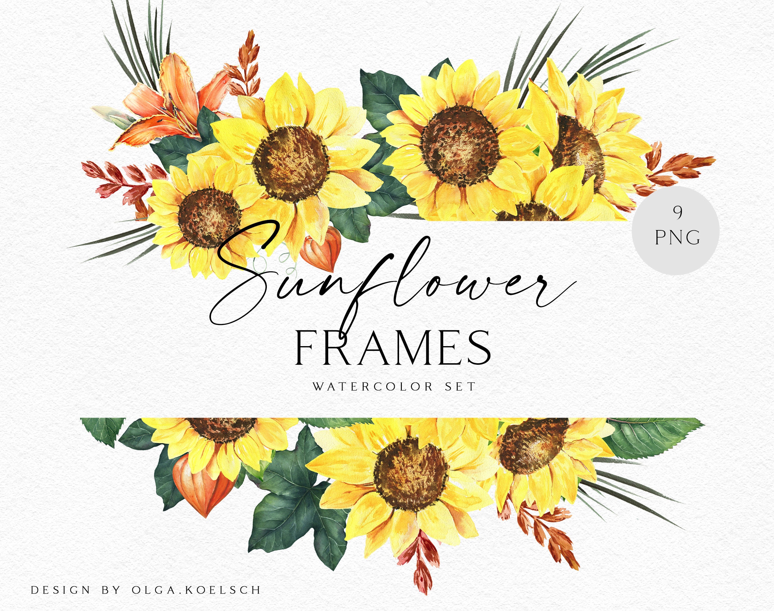 Watercolor Sunflower Frame Clipart Boho Sunflower Bouquet - Etsy