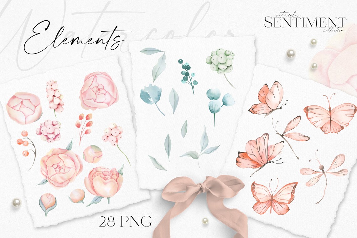 Boho Roses Watercolor Clipart Pastel Roses Png Floral | Etsy