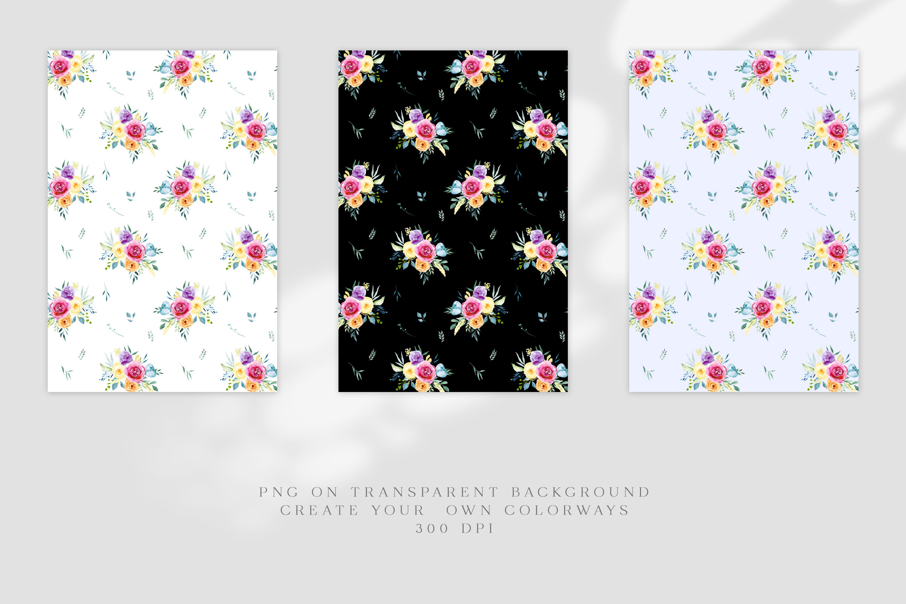Bright Seamless Pattern for Fabric, Watercolor Roses Flowers Digital ...