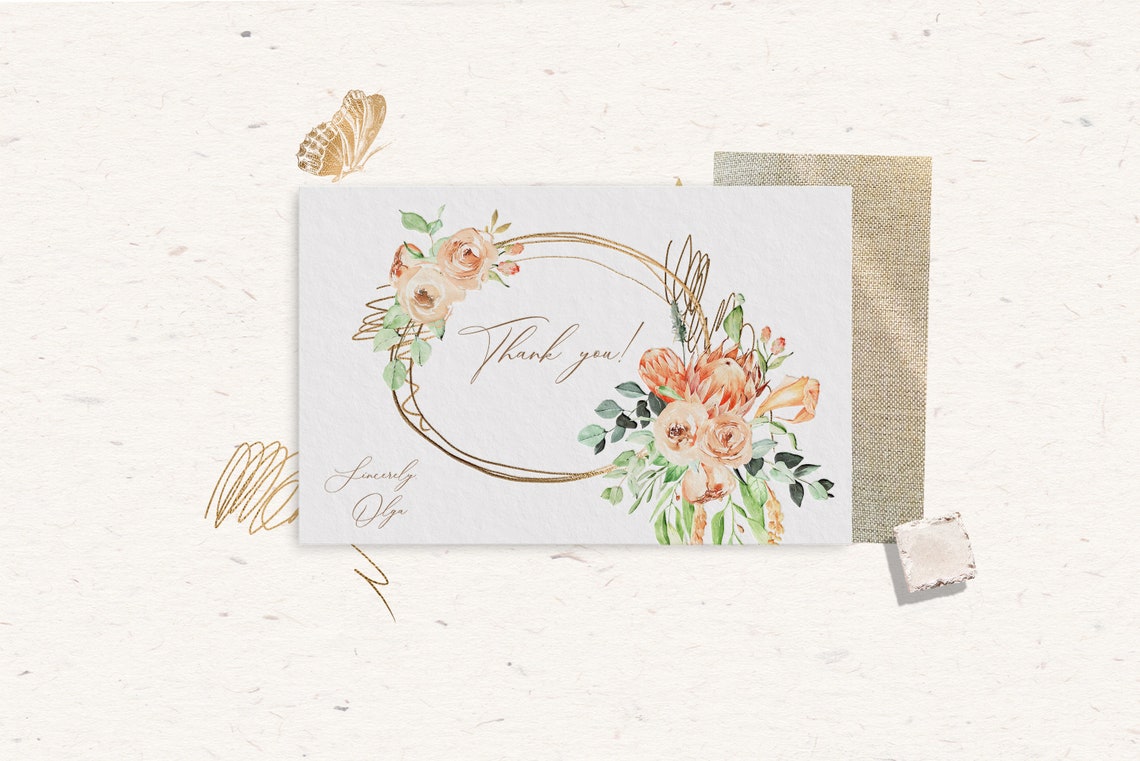 Watercolor Gold Frame Clipart. Boho Floral Border Png With - Etsy