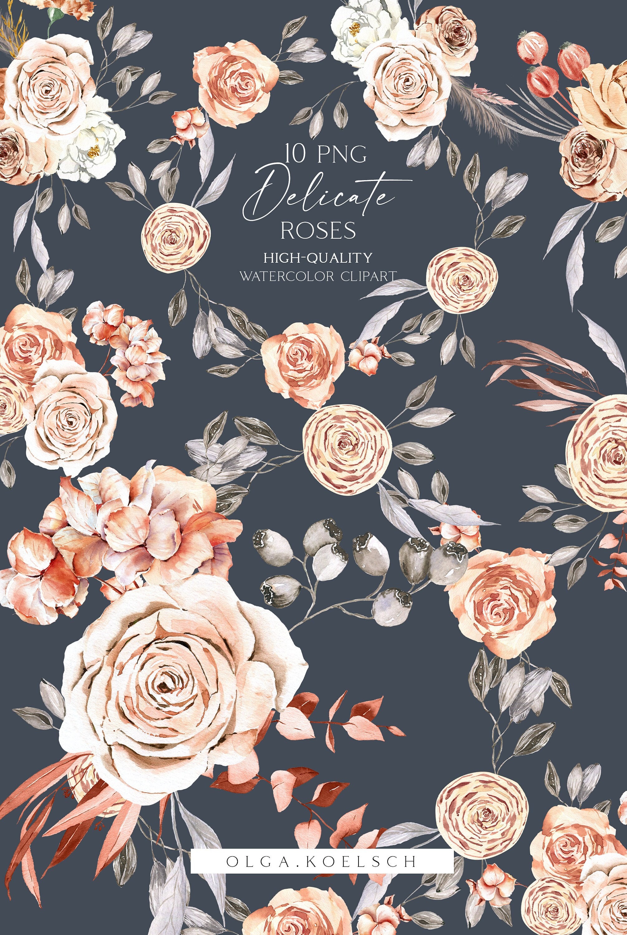 Watercolor Boho Roses Clipart. Boho Floral Frames Png. Watercolor ...