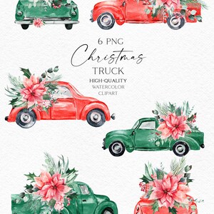 Red Christmas Truck Clipart, Watercolor Green Christmas Truck Png ...