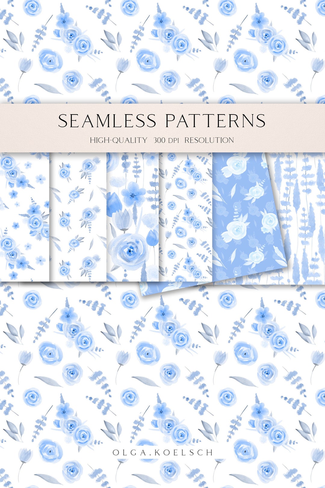 Blue Floral Seamless Pattern for Fabric, Baby Blue Floral Digital Paper ...