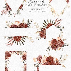 Boho Burgundy Floral Frames Clipart, Watercolor Burgundy and Blush ...