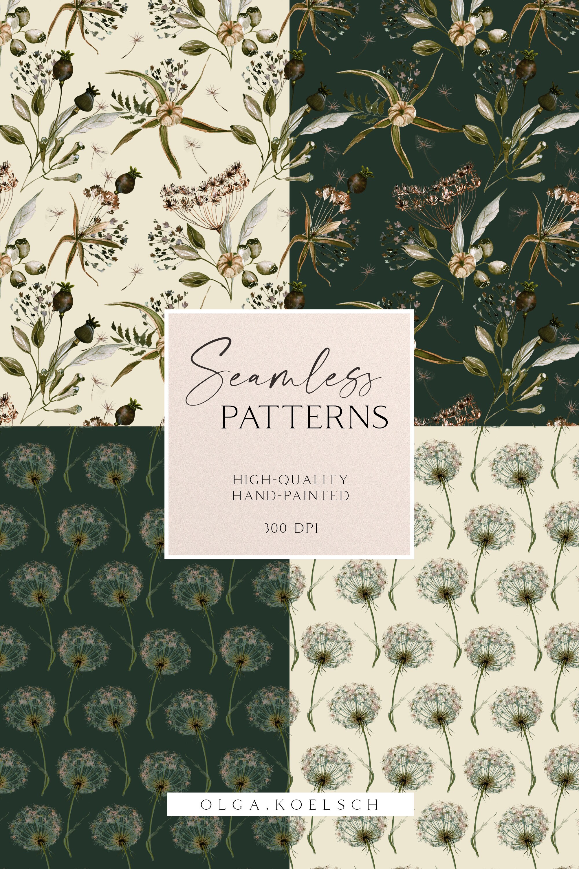 Boho Flowers Watercolor Digital Paper, Flower Seamless Pattern for ...