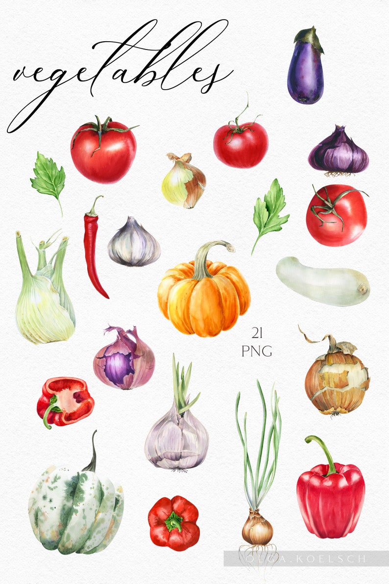 Watercolor Vegetables Clipart Cute Food Clipart Garden - Etsy