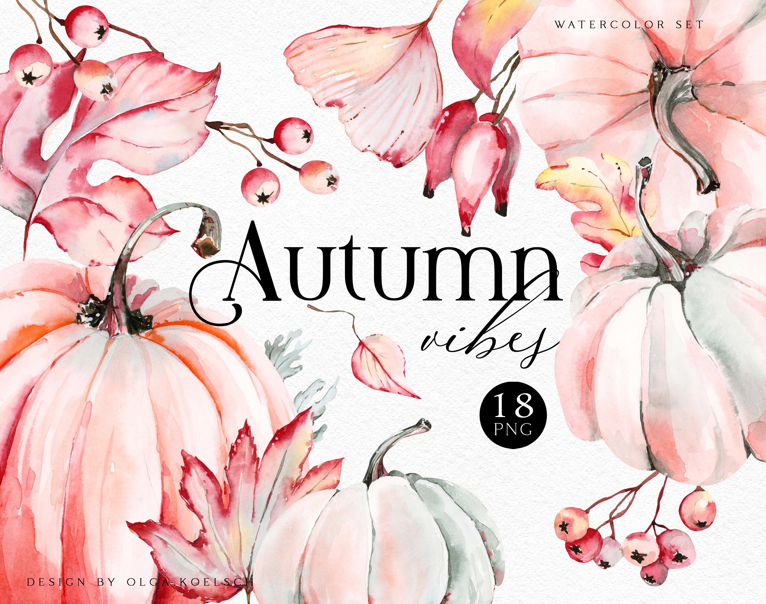 Watercolor Pumpkin Clipart Fall Leaves Watercolor - Etsy