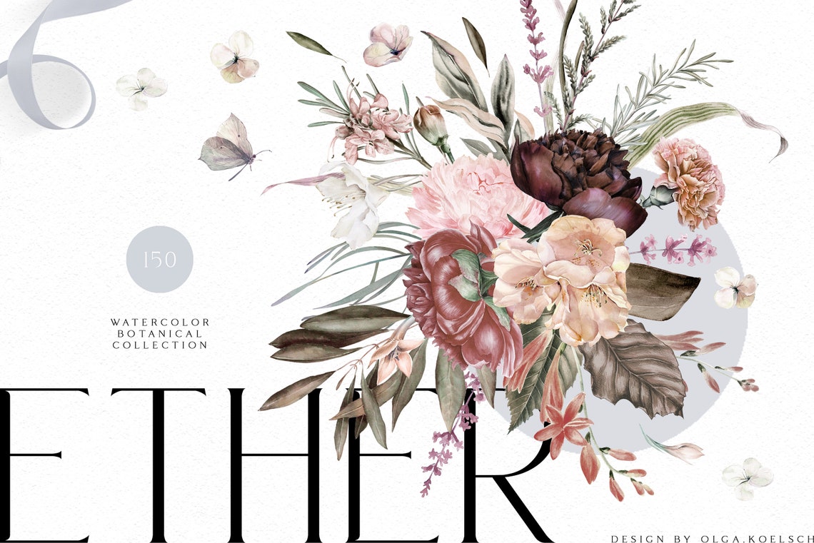 Watercolor Boho Floral Clipart Bundle Rose Clipart for - Etsy