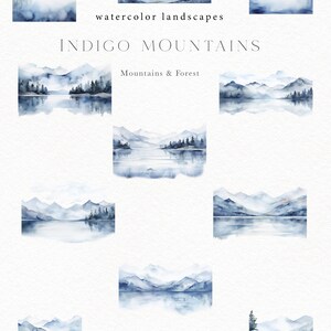 Watercolor Mountain Landscape Clipart, Blue Forest Landscape Png for ...