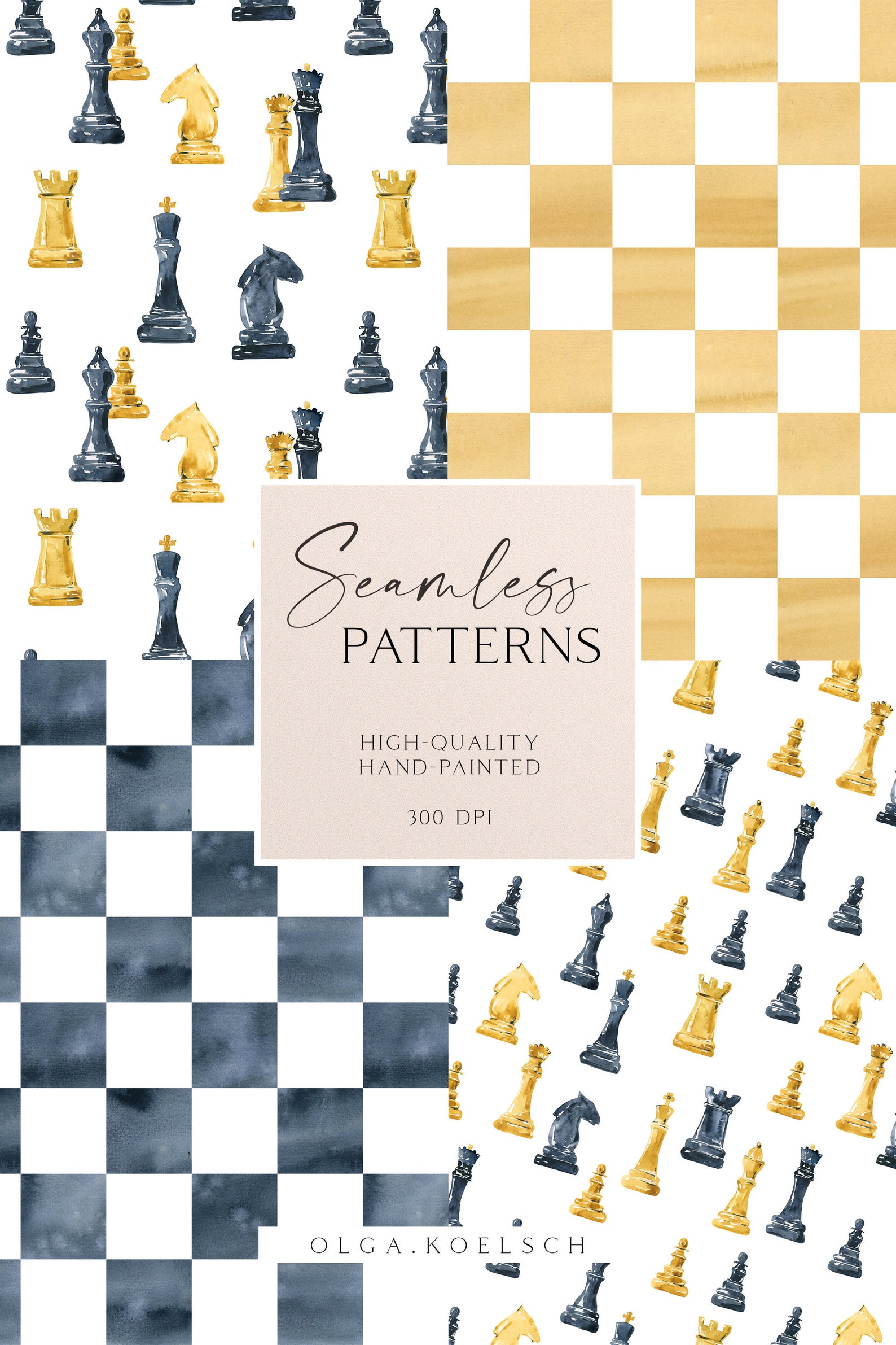 Checkered Digital Paper, Chess Figures Seamless Pattern for Fabric ...