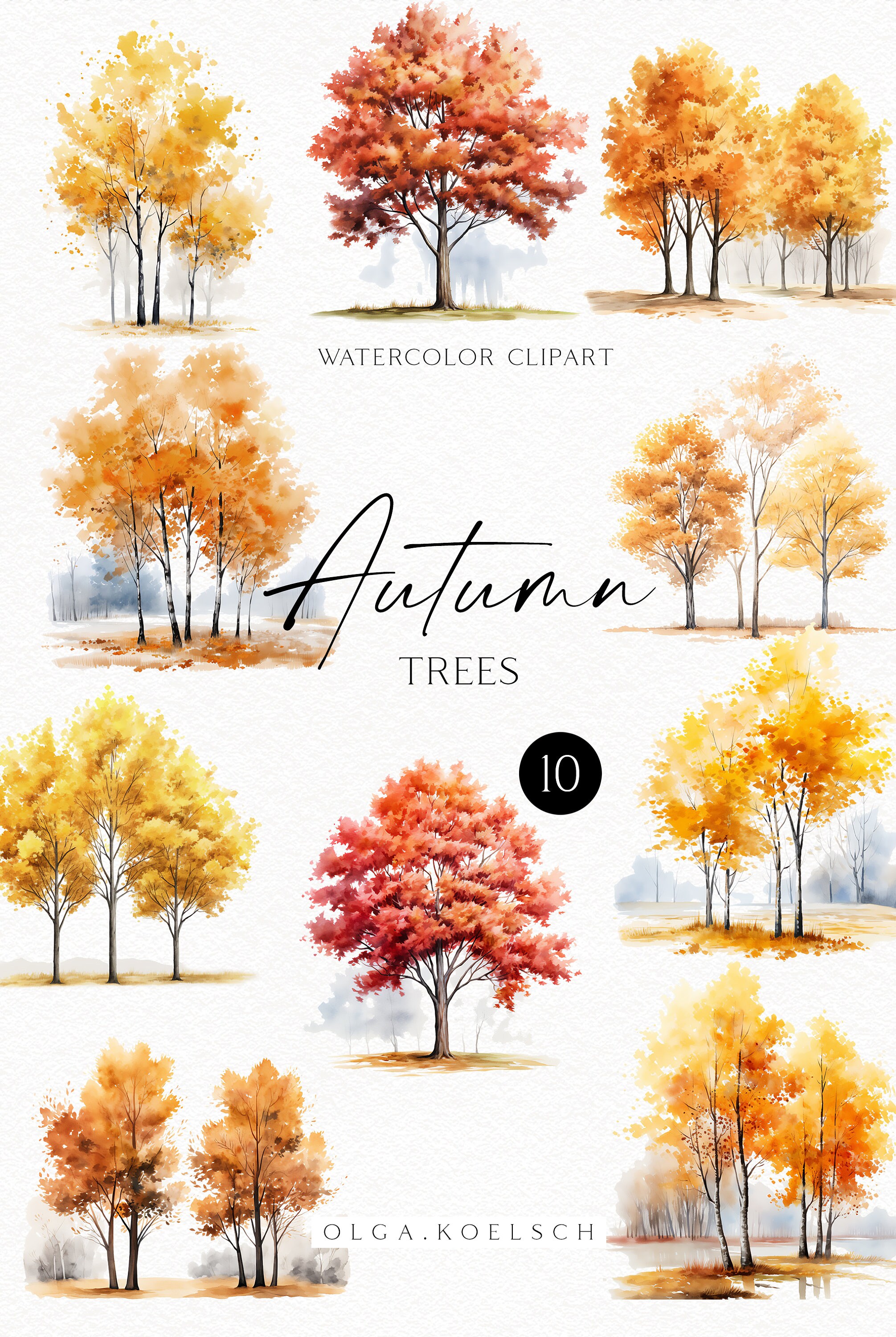 Watercolor Fall Clipart, Watercolor Autumn Trees, Maple Tree Png ...