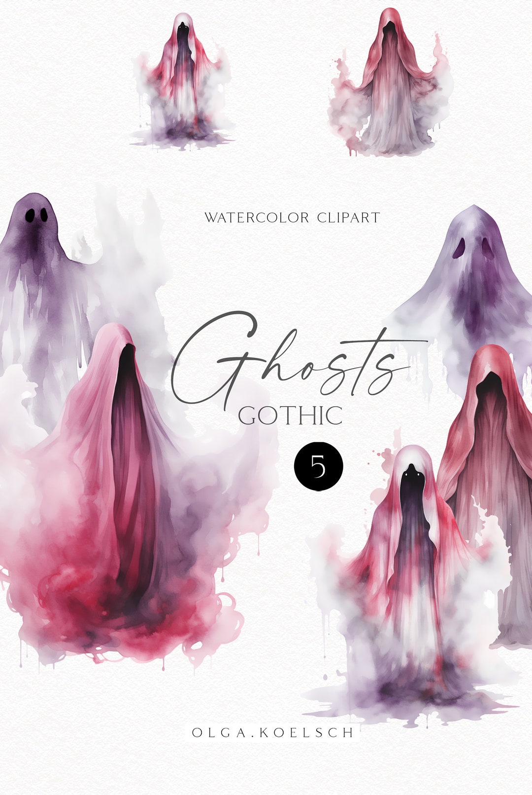 Watercolor Ghost Clipart, Gothic Halloween Digital, Spooky Ghost Png ...