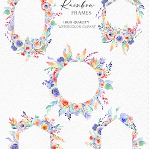 Boho Rainbow Floral Frame Clipart, Watercolor Floral Borders Png ...