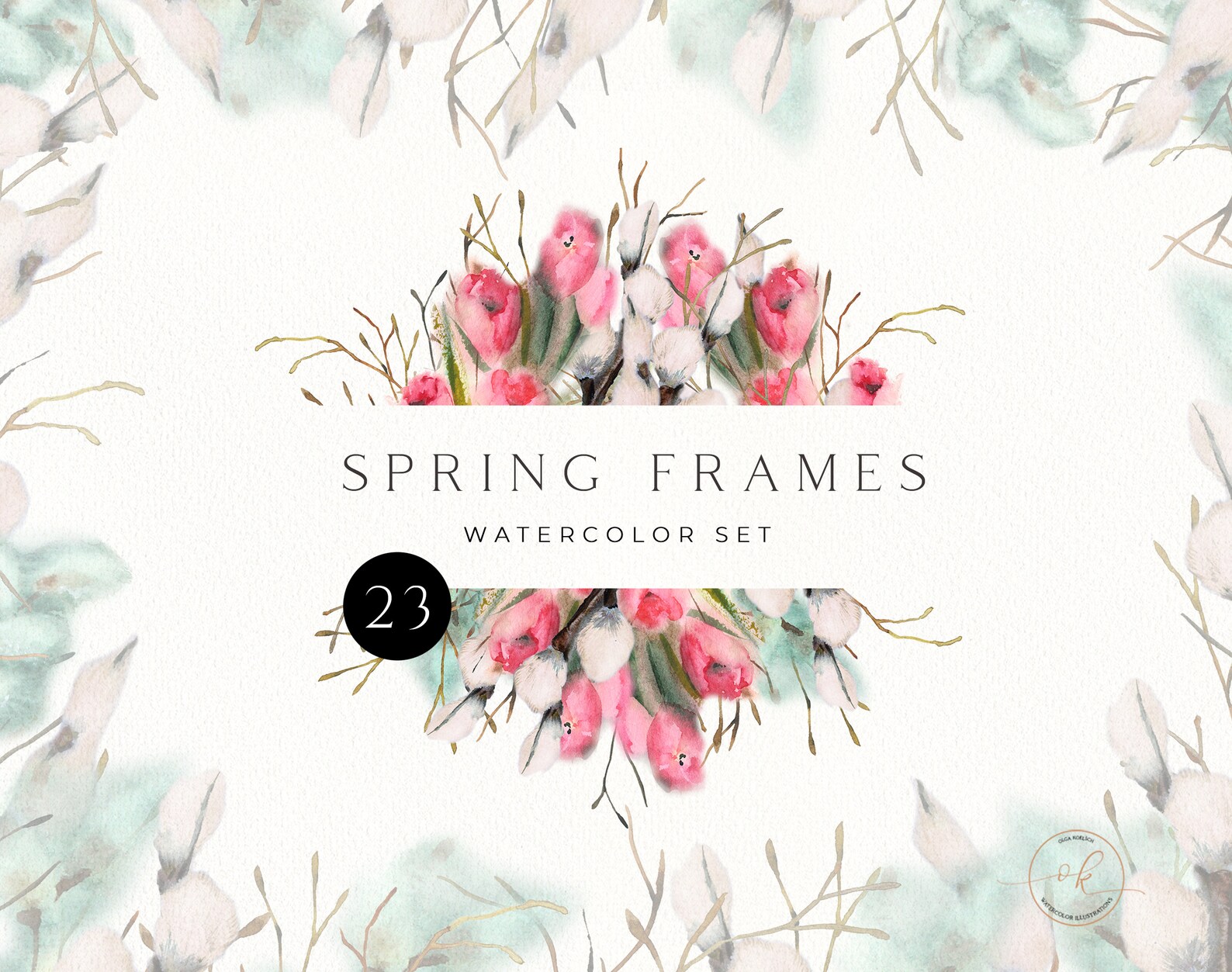 Watercolor Easter Frame Clipart, Spring Flower Borders, Hand-painted ...