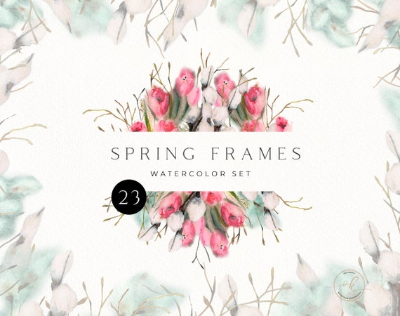 Watercolor Easter Frame Clipart Spring Flower Borders - Etsy