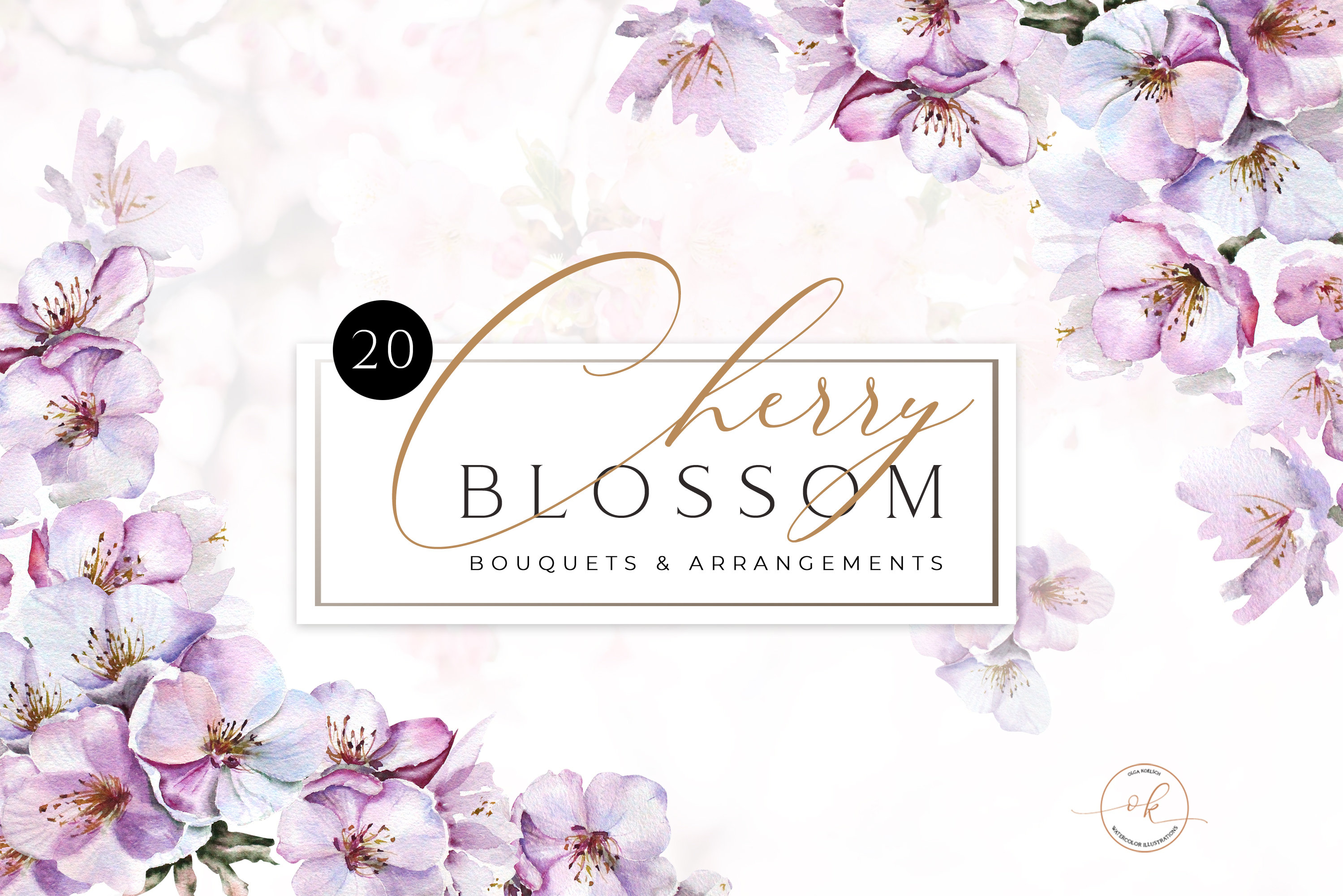 Watercolor Cherry Blossom Clipart, Pink Floral Borders (PNG/PDF) - Etsy
