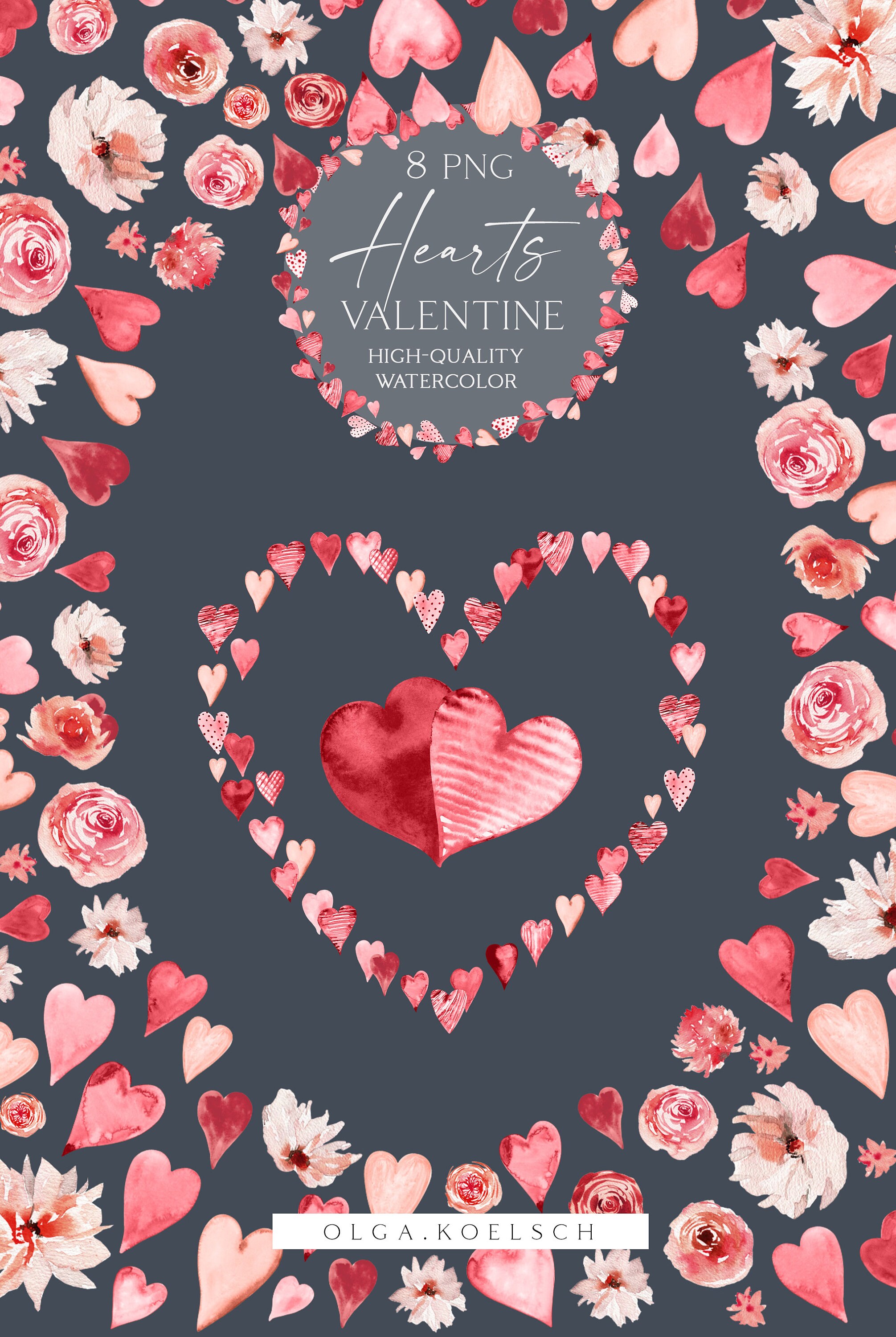 Pink Heart Clipart Watercolor Valentine Png Watercolor Heart | Etsy