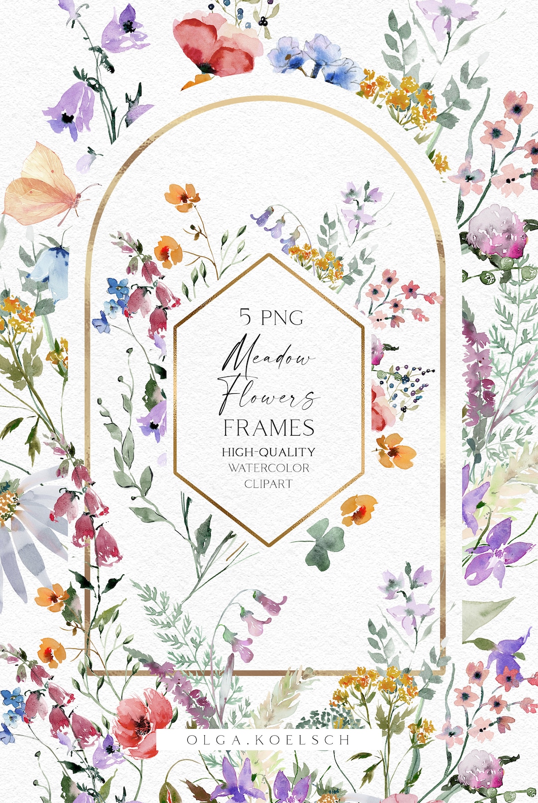 Hand-painted Wildflower Frames Clipart, Watercolor Wild Flowers Borders ...