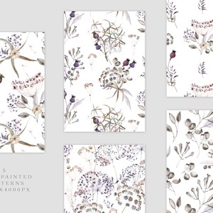 Boho Flowers Watercolor Digital Paper, Flower Seamless Pattern for ...