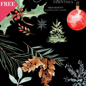 FREEBIE Clipart, Christmas Watercolor Clipart, Christmas Elements ...