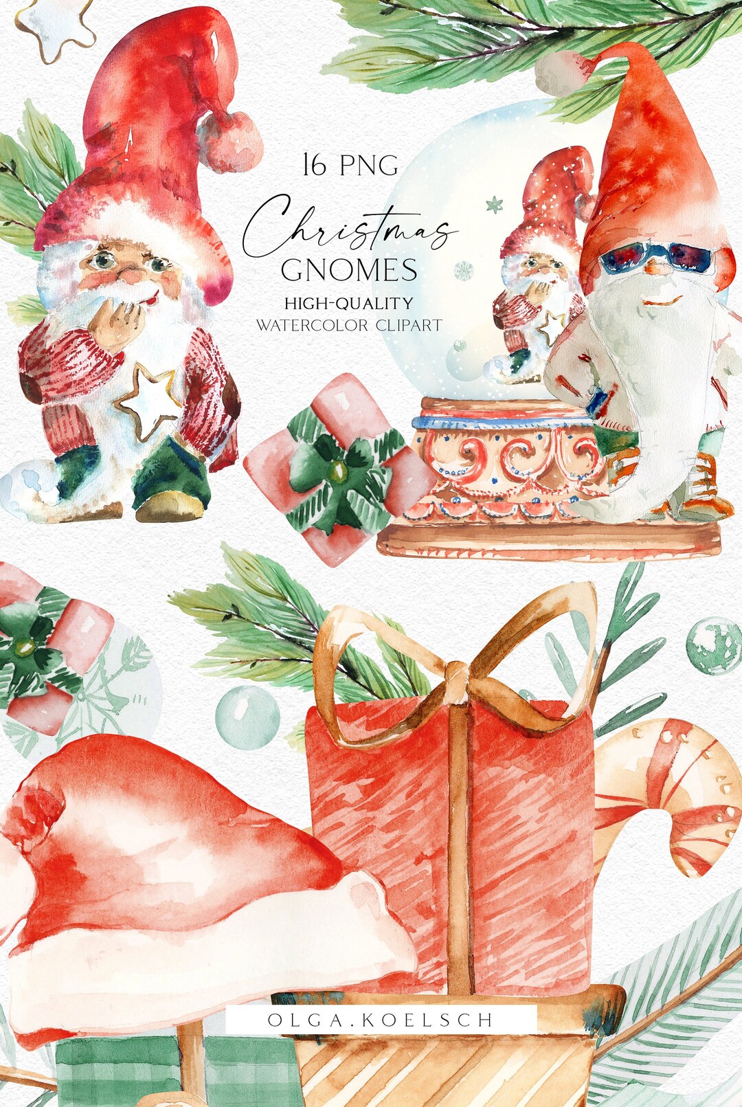 Watercolor Gnome Clipart, Winter Gnomes Holiday Clip Art, Snow Globe ...