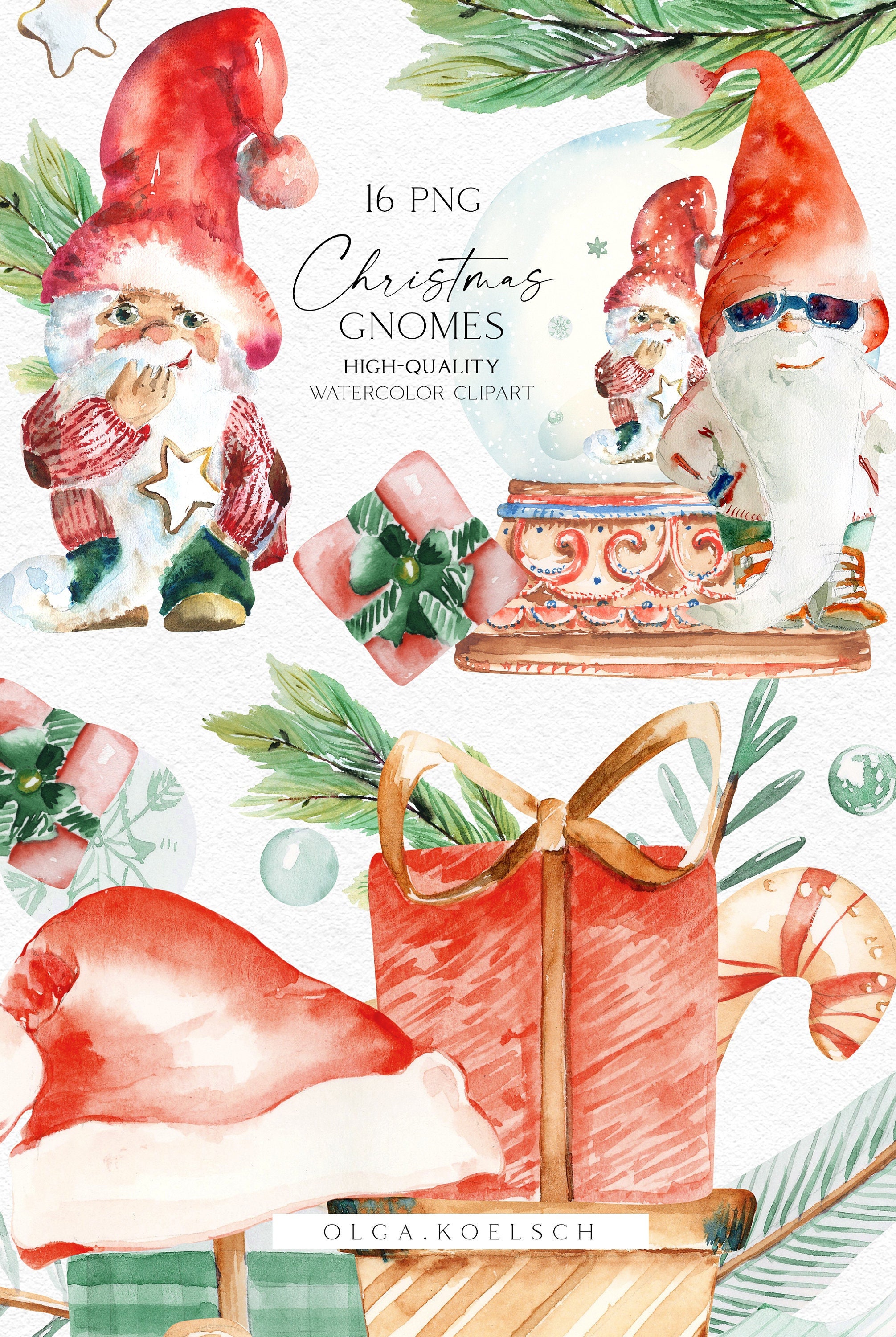Watercolor Gnome Clipart Winter Gnomes Holiday Clip Art Snow - Etsy