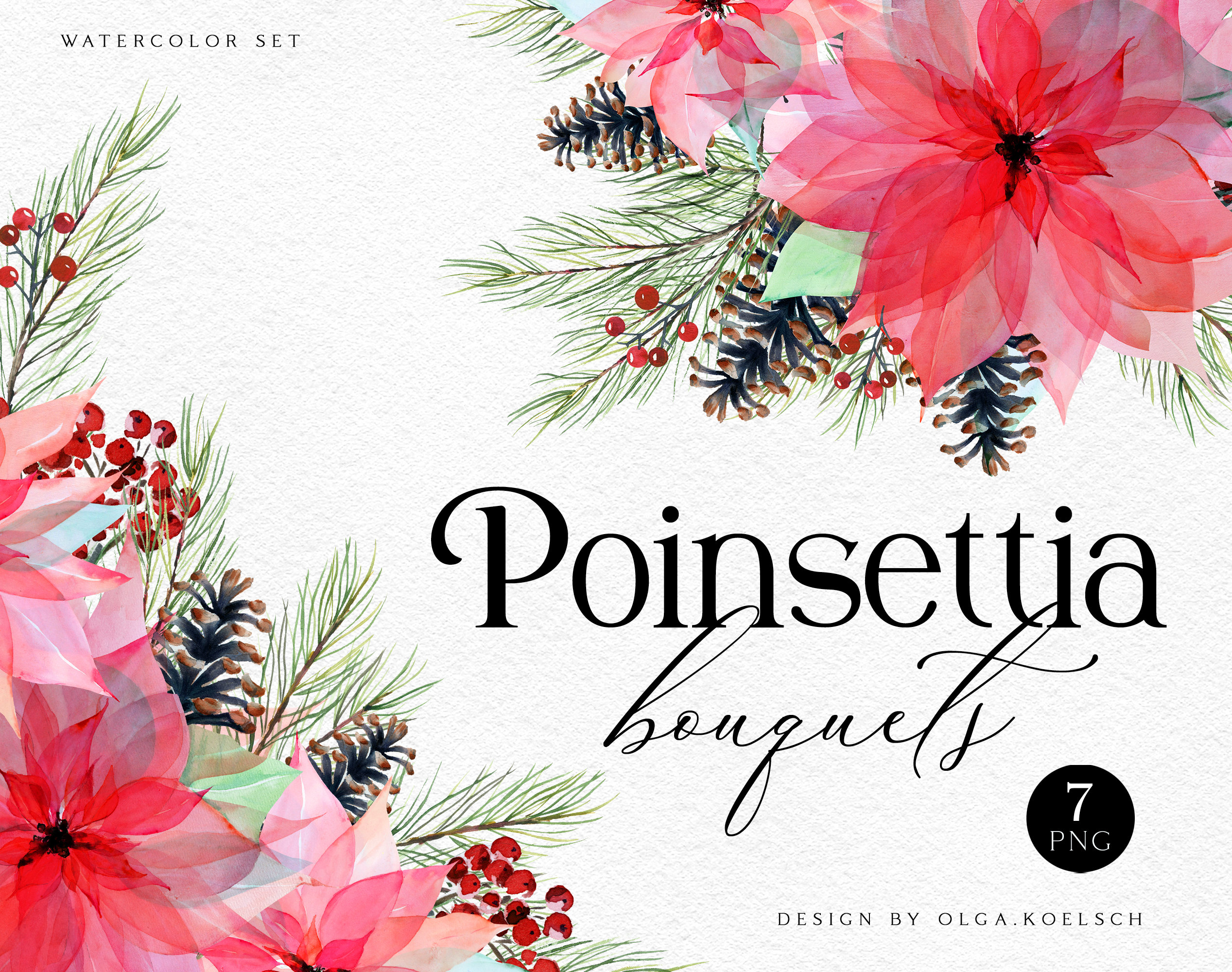 Watercolor Christmas Poinsettia Clipart Winter Watercolor - Etsy