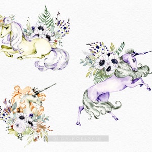 Watercolor Unicorn Clipart, Girl Birthday Unicorn Decoration ...