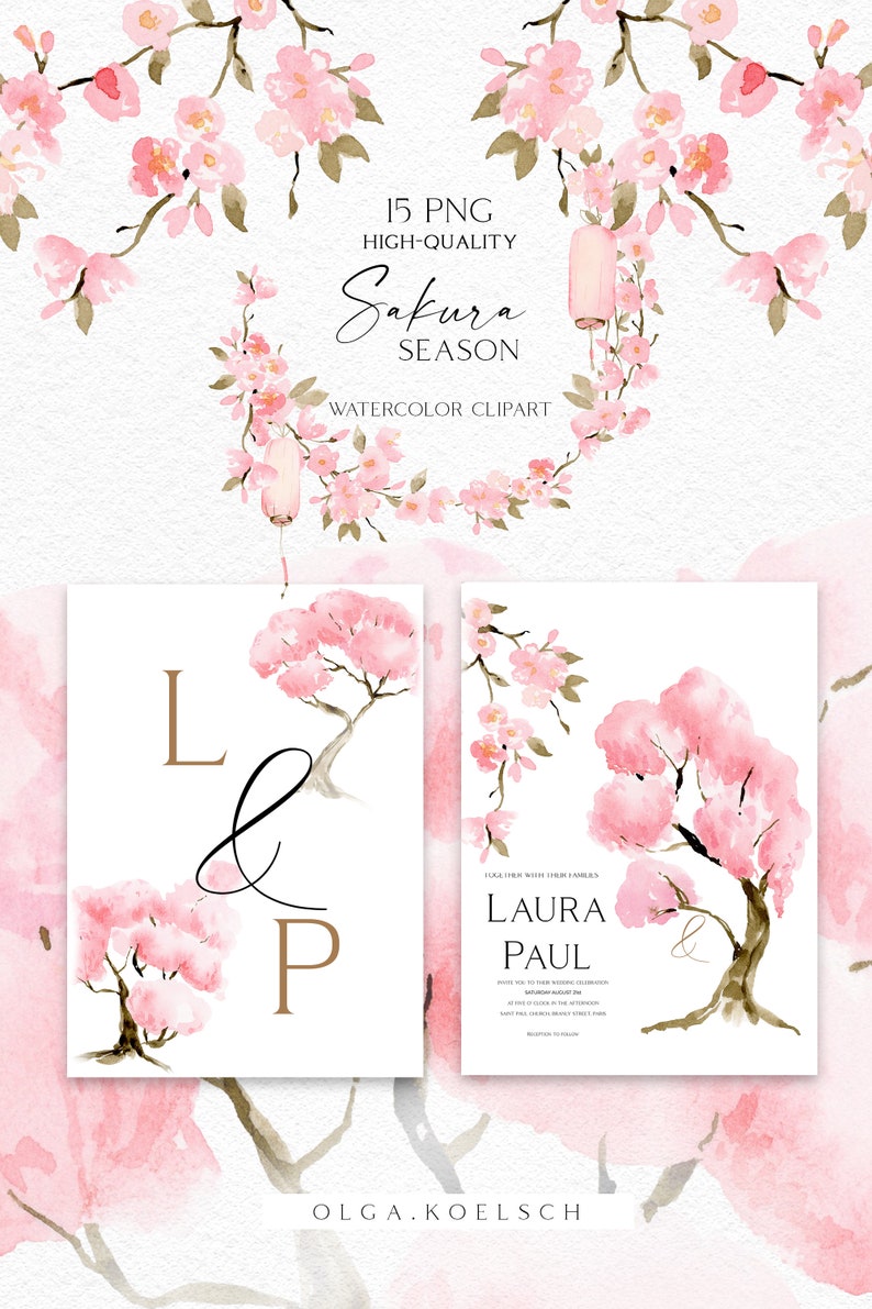 Cherry Blossom Clipart. Watercolor Sakura Blossom Tree Png | Etsy