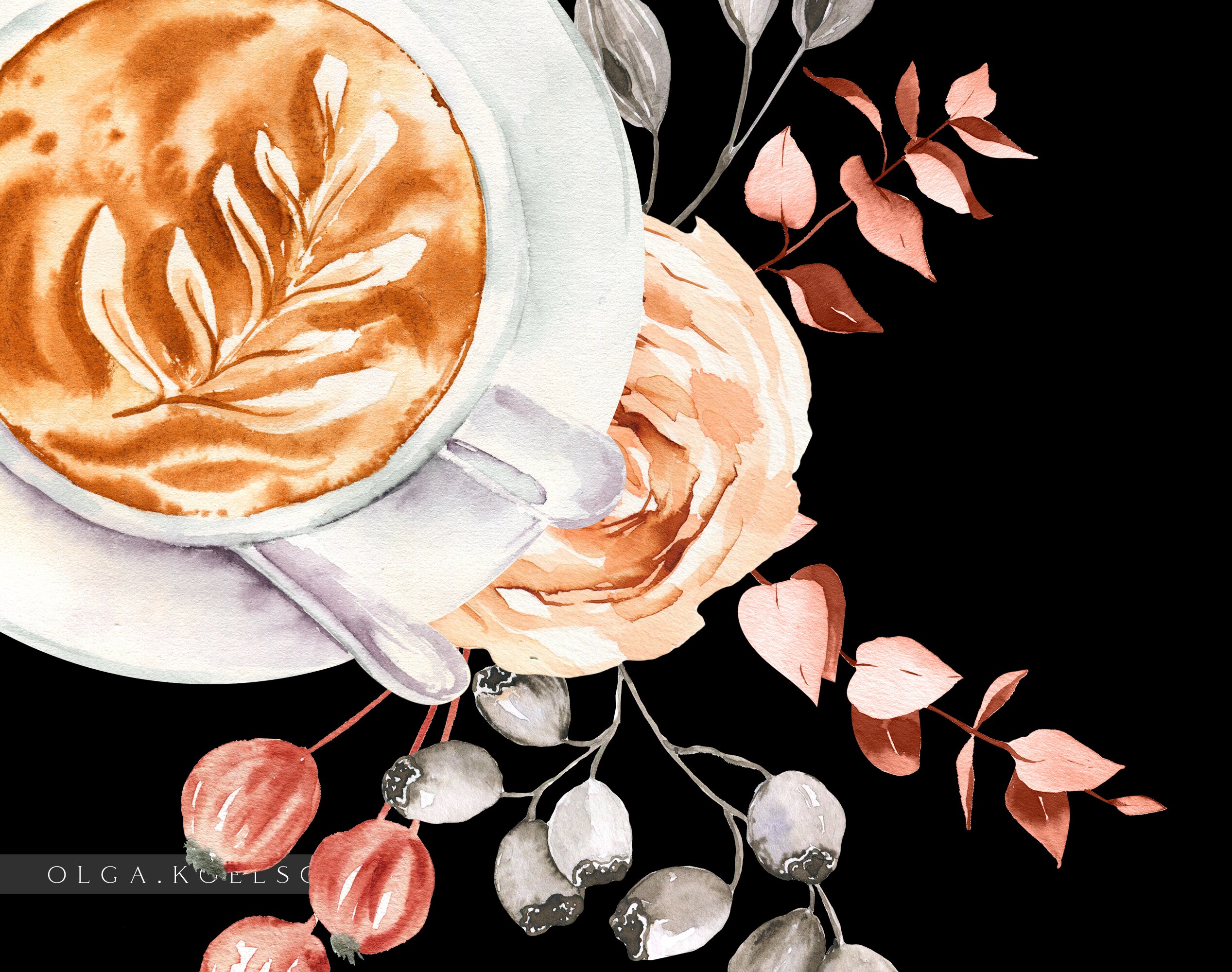 Watercolor coffee clipart Fall coffee mug png Coffee clip | Etsy