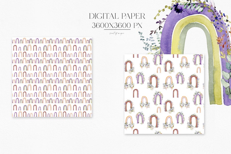 Watercolor Boho Rainbow Clipart Floral Rainbow Png for | Etsy