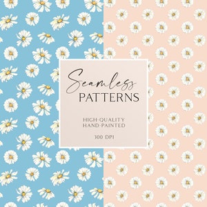 Watercolor Daisy Digital Paper, Boho Daisies Seamless Pattern for ...