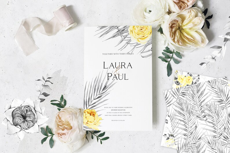 Boho Tropical Watercolor Floral Clipart, Black and White Flowers ...