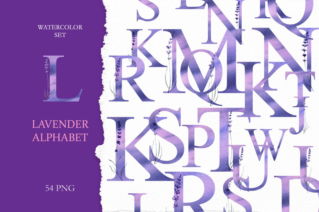 Lavender Watercolor Alphabet Clipart. Boho Wedding Clipart With Floral ...