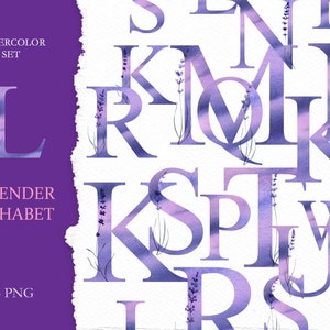 Lavender Watercolor Alphabet Clipart. Boho Wedding Clipart With Floral ...