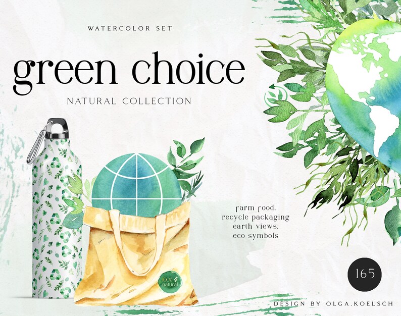 Watercolor Ecology Clipart Greenery Clipart for Eco Shop - Etsy