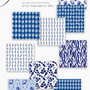 Watercolor Seashell Seamless Paper Pack. Blue Digital Paper. Travel ...