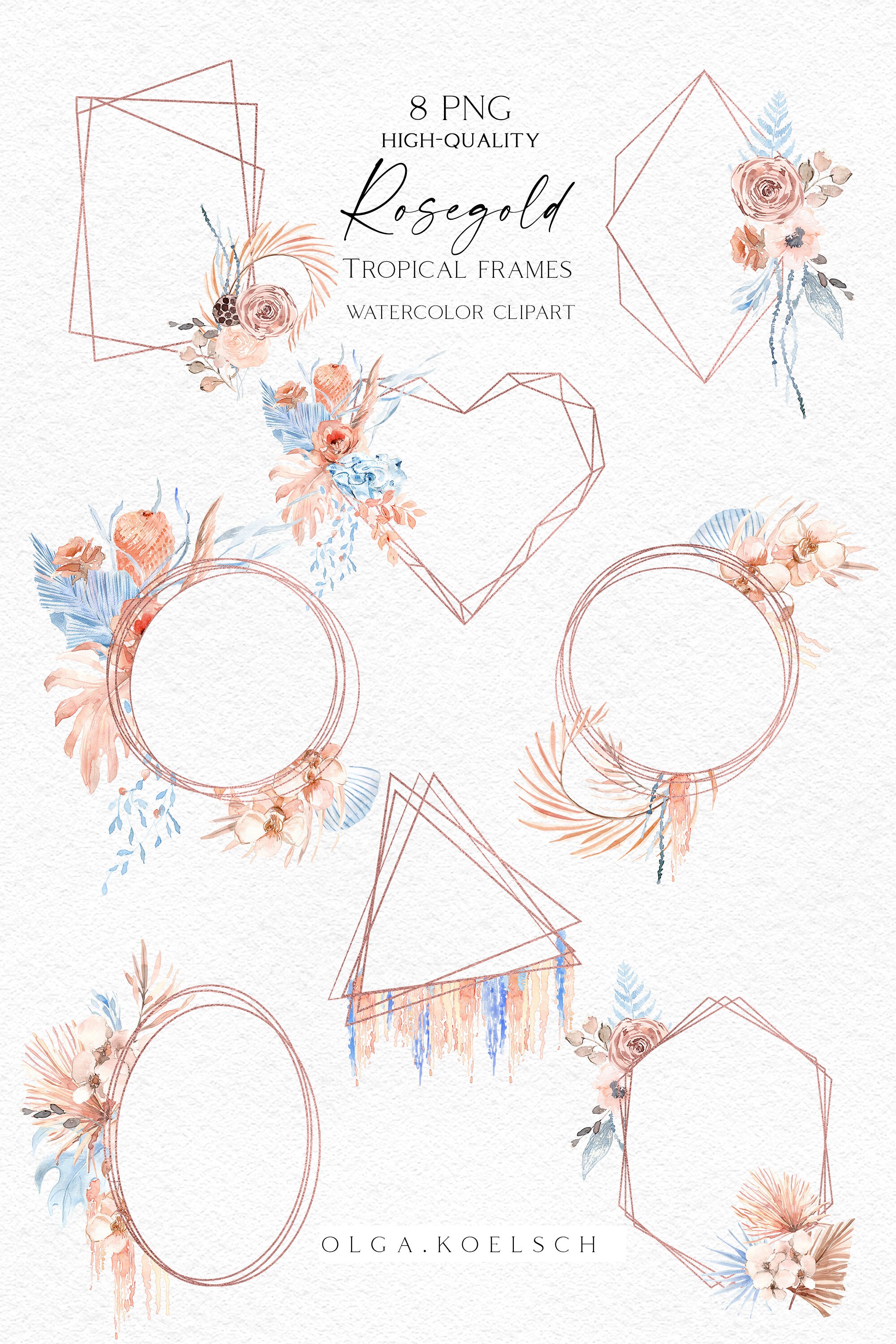 Watercolor Boho Tropical Frame Rosegold Floral Frame With - Etsy