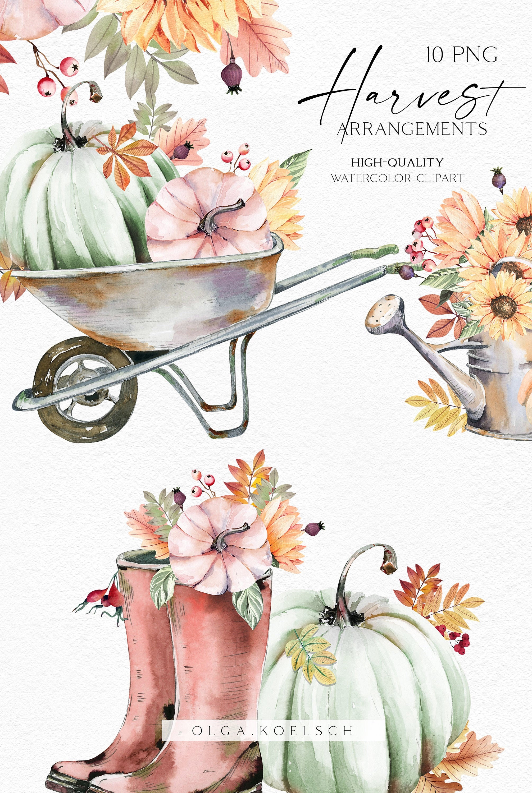 Watercolor Gardening Clipart Fall Pumpkin Harvest Clipart - Etsy