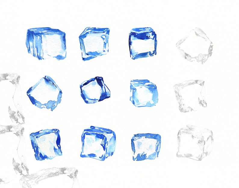 Watercolor Ice Cubes Clipart: Frozen Winter Design (PNG) - Etsy