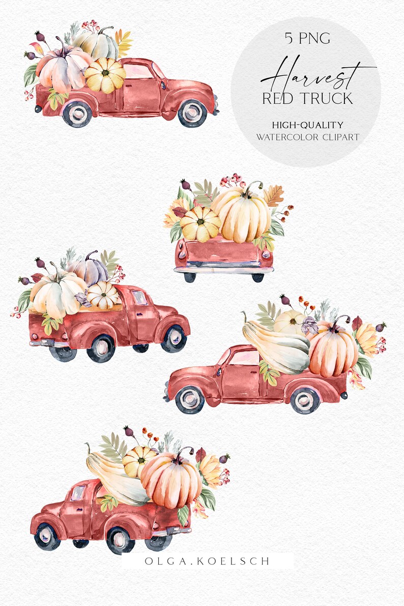 Watercolor Fall Truck Clipart, Pumpkin Harvest Farm Clipart, Garden ...