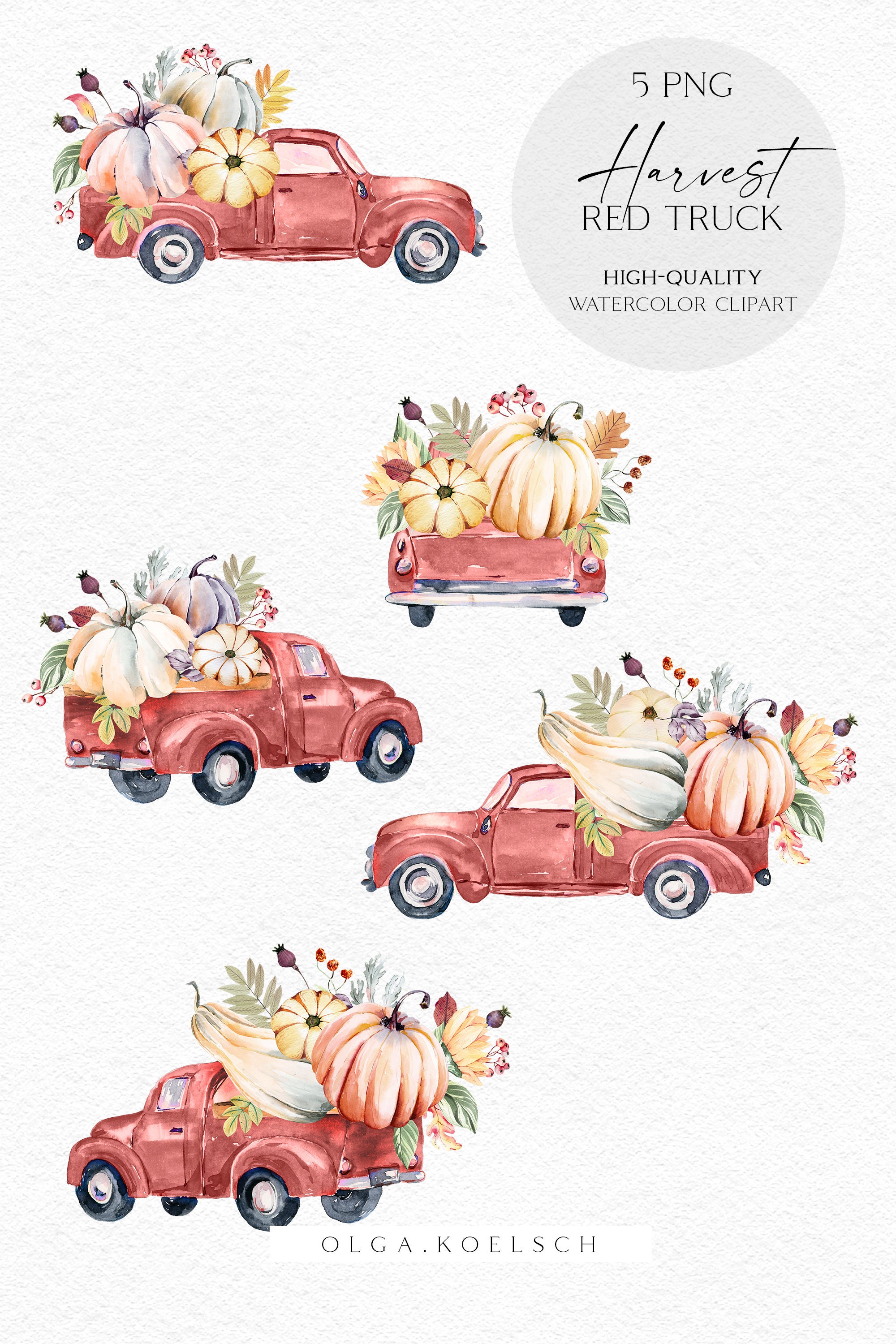 Watercolor Fall Truck Clipart Pumpkin Harvest Farm Clipart - Etsy