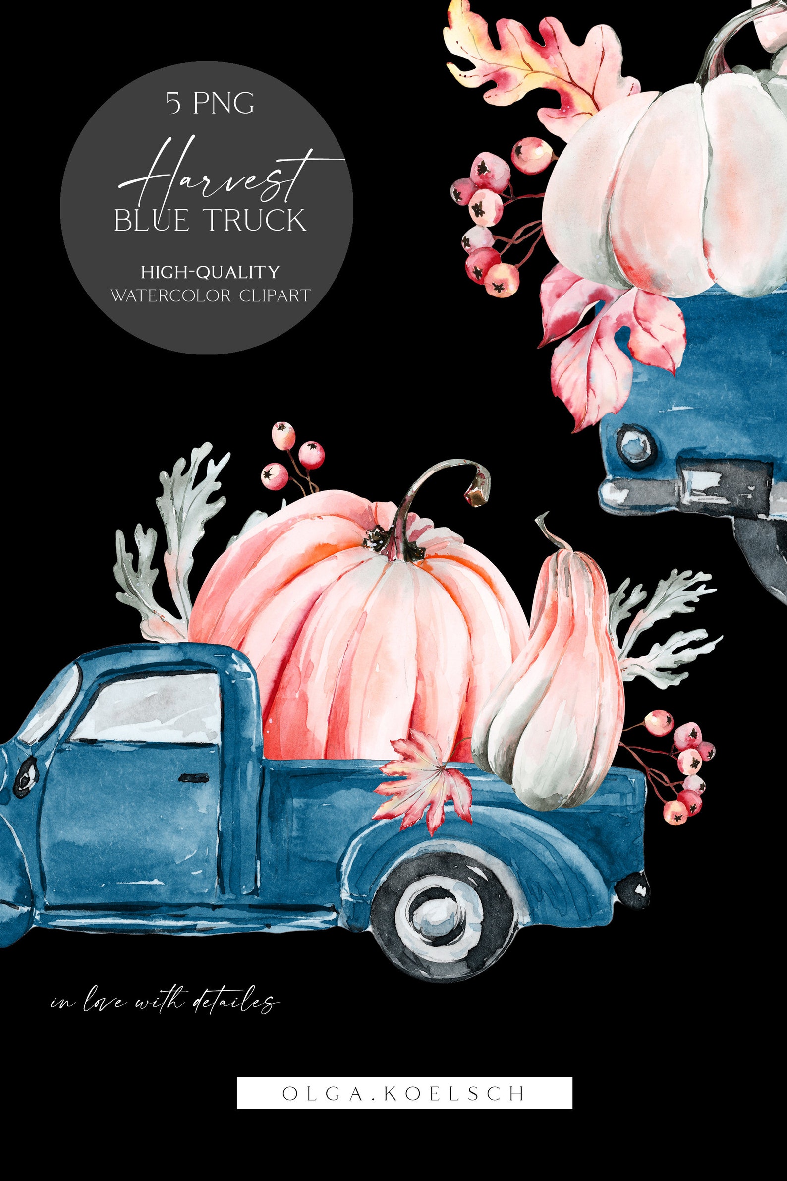 Watercolor Fall Truck Clipart Pumpkin Harvest Farm Clipart | Etsy