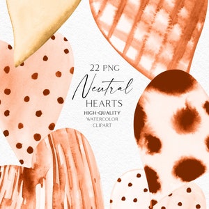 Watercolor Neutral Hearts Clipart, Valentine Day Heart Clipart ...