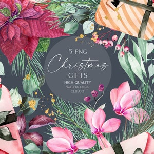 Watercolor Christmas Gift Clipart, Hand-painted Presents (PNG) - Etsy