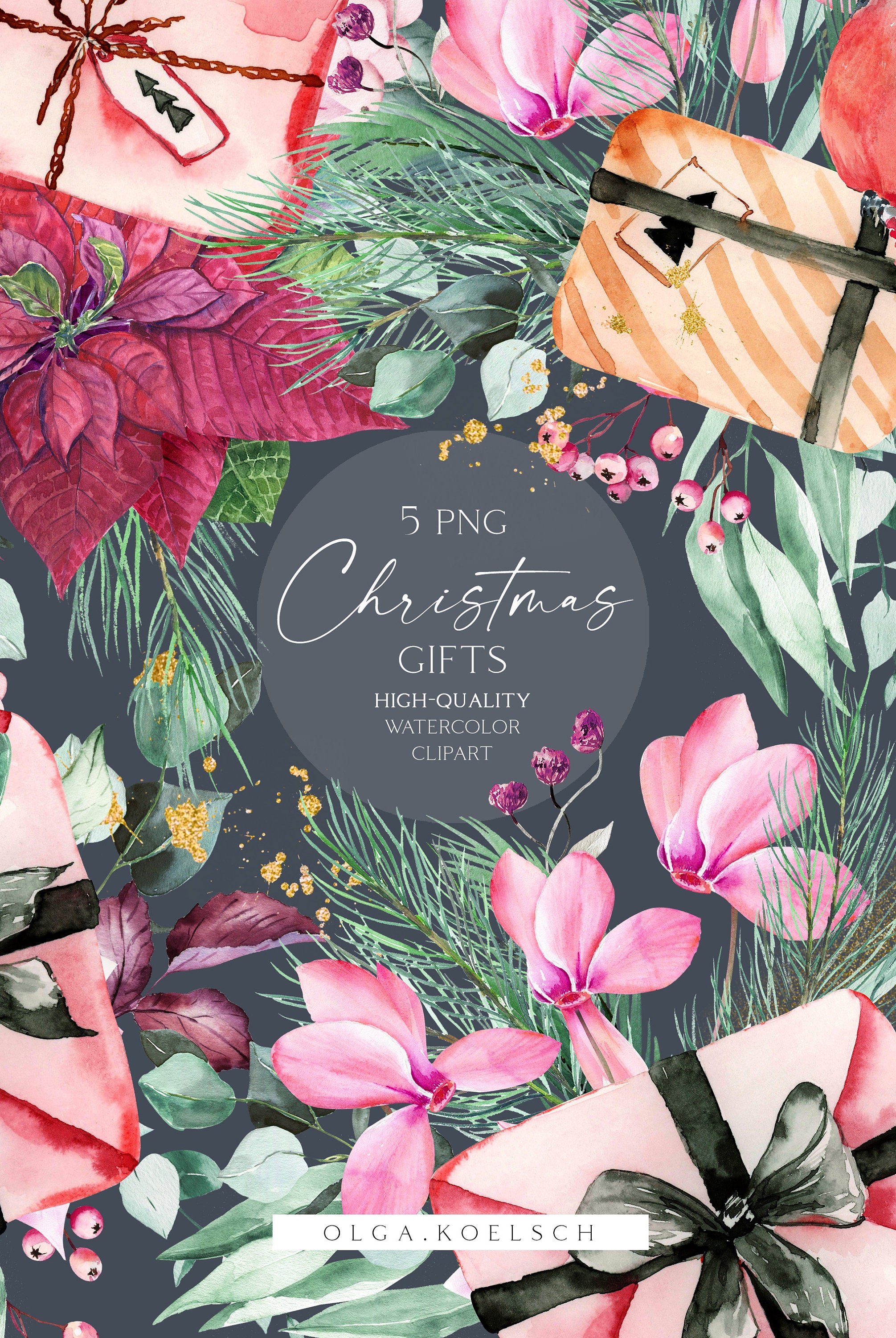 Watercolor Christmas Gift Clipart, Hand-painted Presents (PNG) - Etsy
