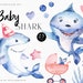 Watercolor Baby Shark Clipart, Shark Birthday Diy, Watercolor Nautical ...