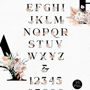 Boho Floral Wedding Alphabet Clipart, Watercolor Pastel Flowers ...