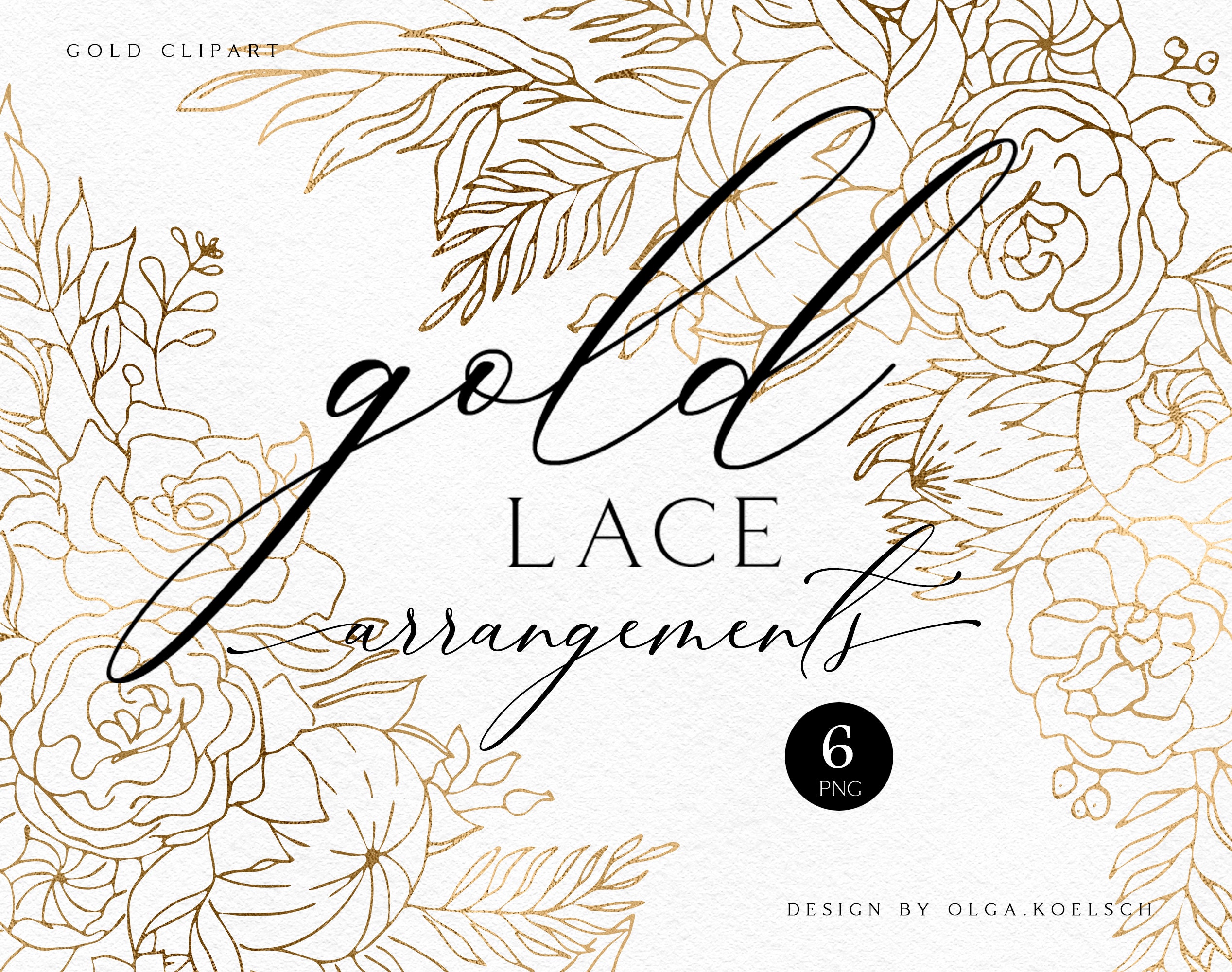Gold Frame Clipart Golden Floral Wedding Invitation Clipart. - Etsy